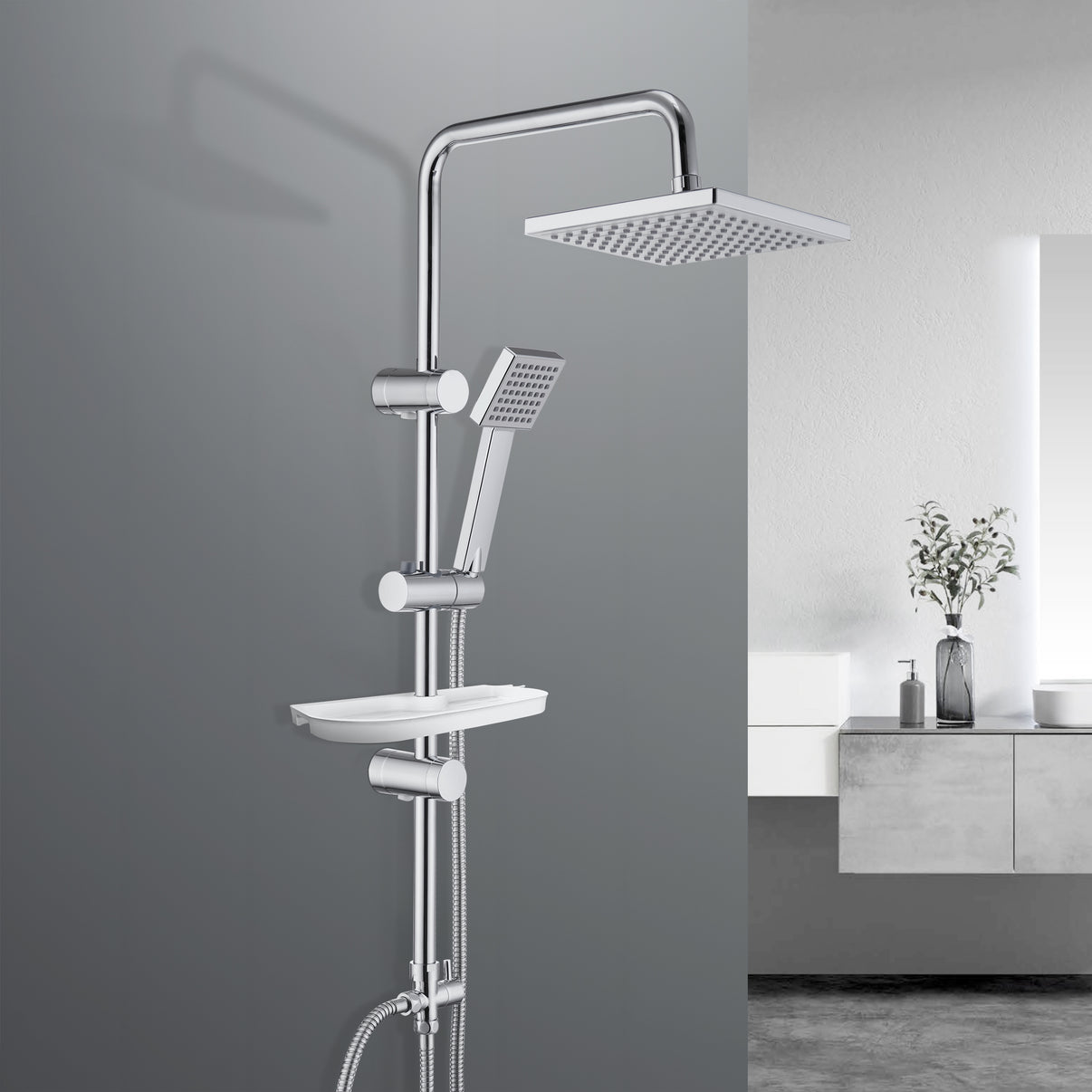 JOHO Regendusche Duschset ohne Armatur mit Ablage Kopfbrause ABS20*20c ...