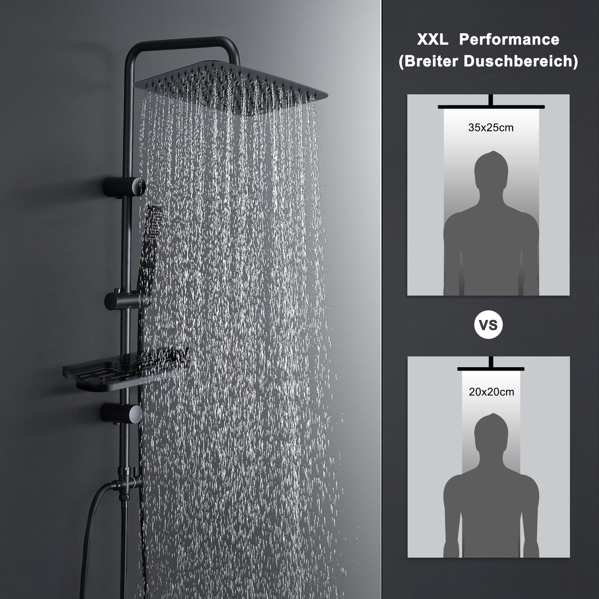 JOHO Regendusche Duschsystem 92 CM mit Ablage Kopfbrause rechteckig Sc – JOHO-EU