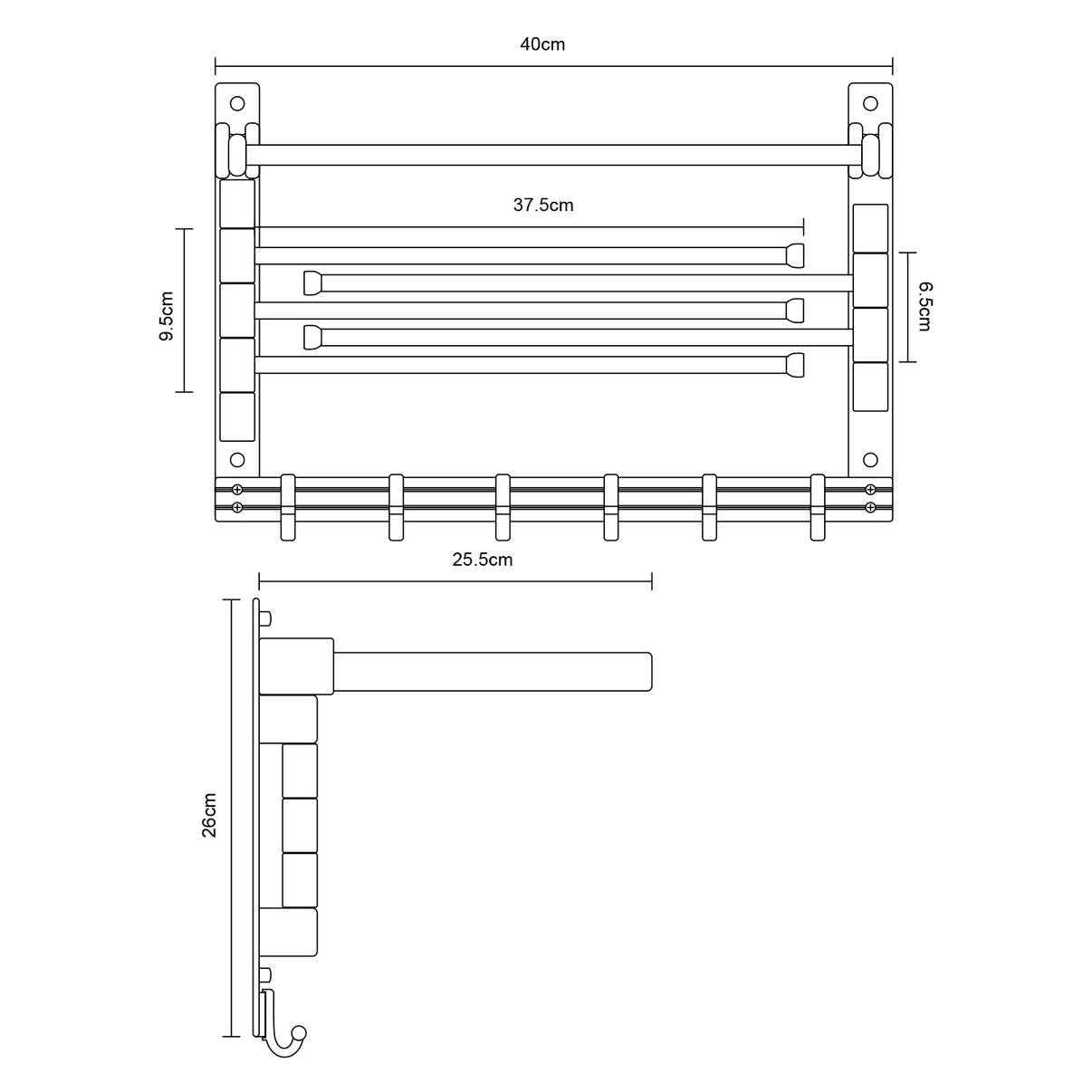 JOHO Aluminium Handtuchhalter Handtuchstange Tuchablage matt schwarz 5 ...